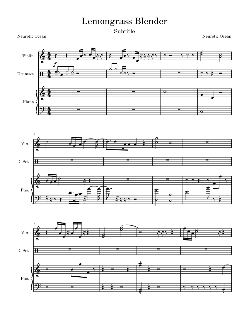 Lemon Sheet music for Piano, Violin, Drum group (Mixed Trio ...