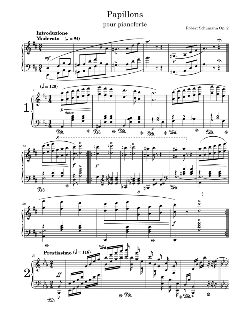 Papillons Op. 2 (Robert Schumann) Sheet music for Piano (Solo ...
