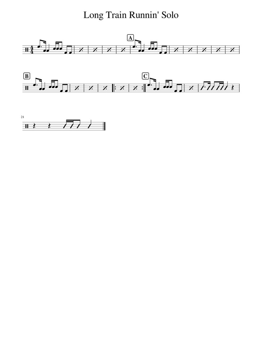 Long Train Runnin' Solo (Bass Drum) Sheet music for Bass drum (Solo ...