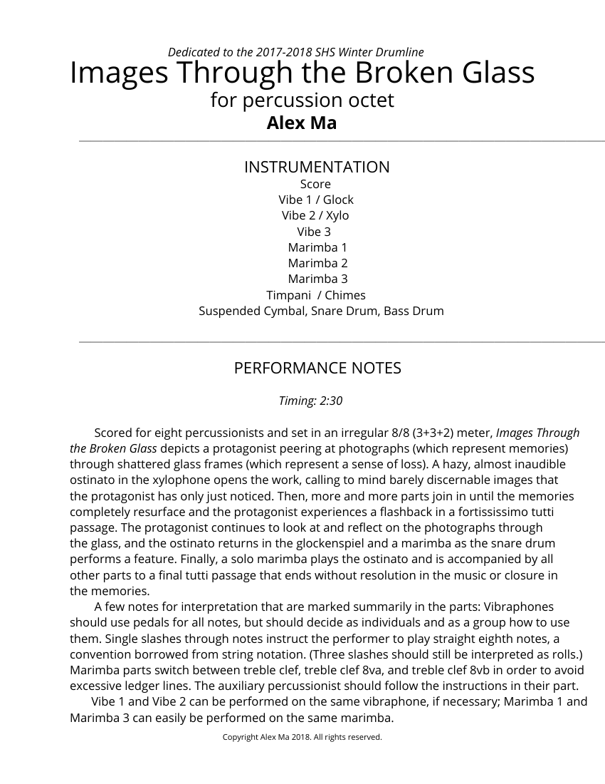 Images Through the Broken Glass for Percussion Octet Sheet music for ...
