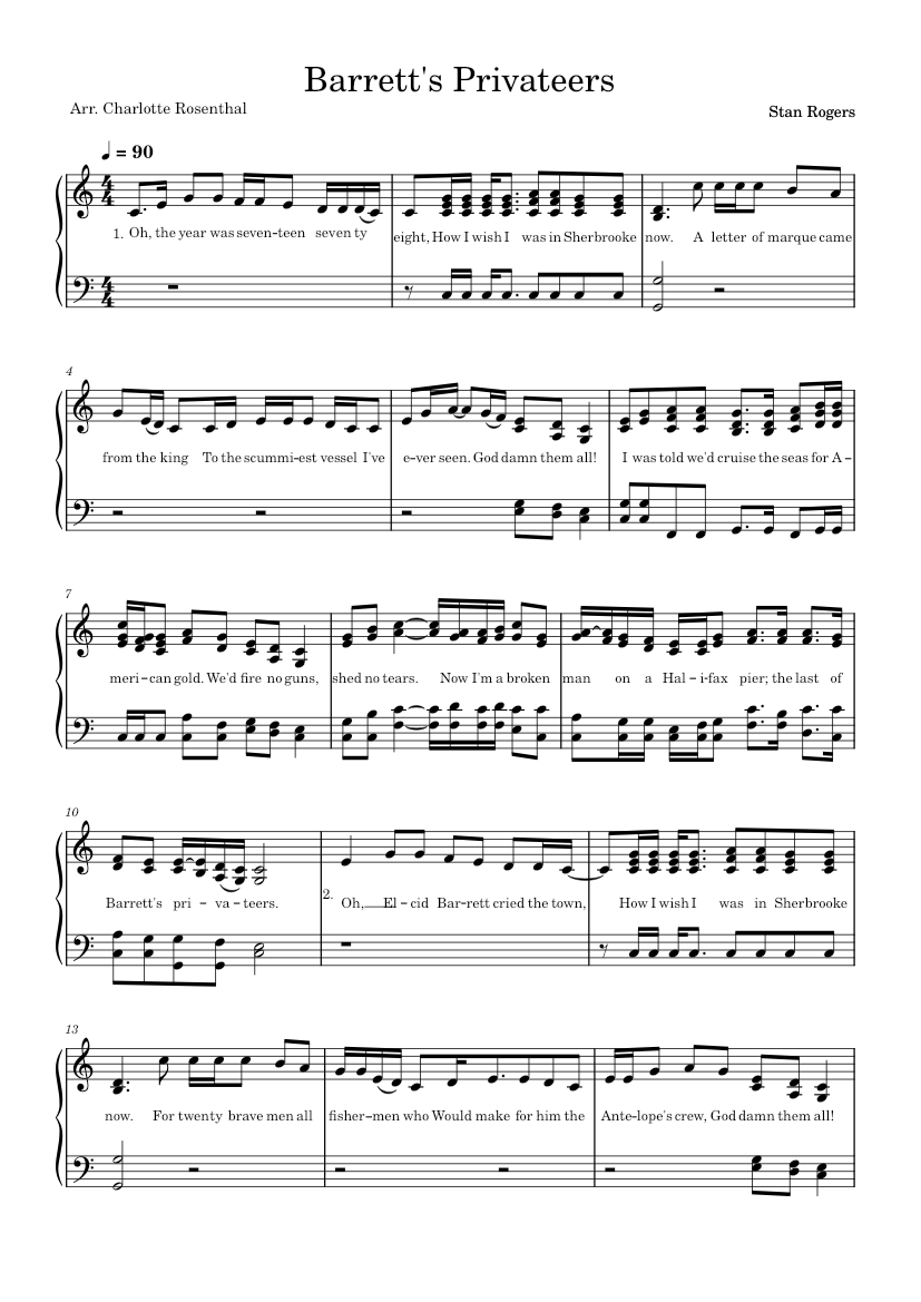 Barrett's Privateers – Stan Rogers Sheet music for Piano (Piano-Voice ...