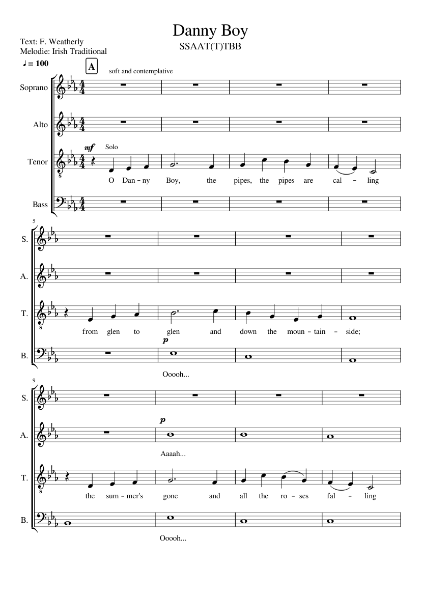 Danny Boy (SATB) Sheet music for Soprano, Alto, Tenor, Bass voice ...