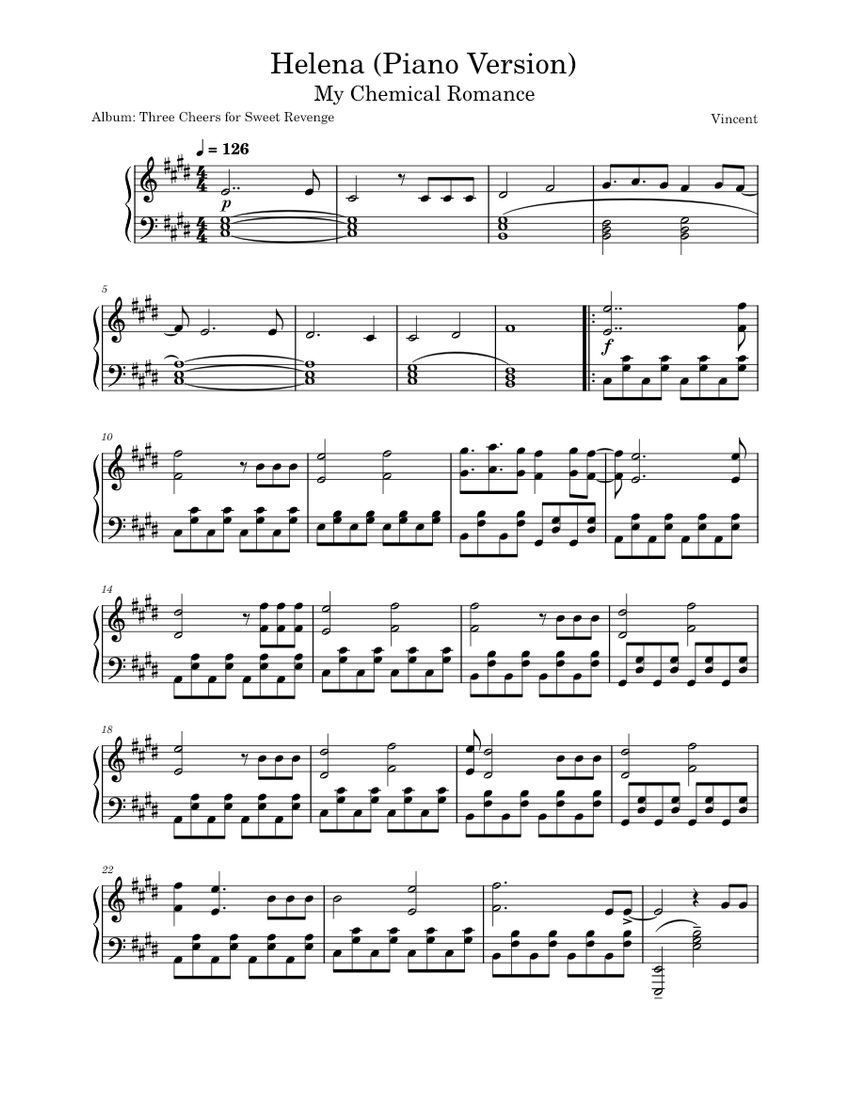My Chemical Romance - Helena Sheet music for Piano (Solo) Easy ...