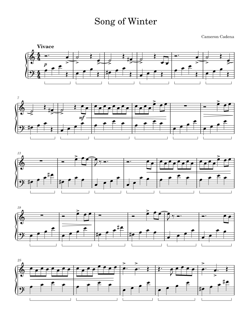 Song of Winter Sheet music for Piano (Solo) Easy | Musescore.com