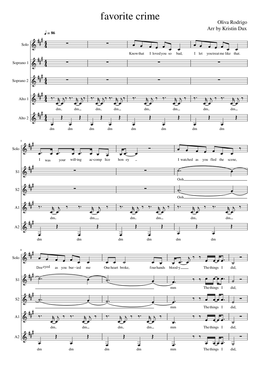 Favorite Crime SSAA + Solo Arrangement Sheet Music for Soprano (A ...