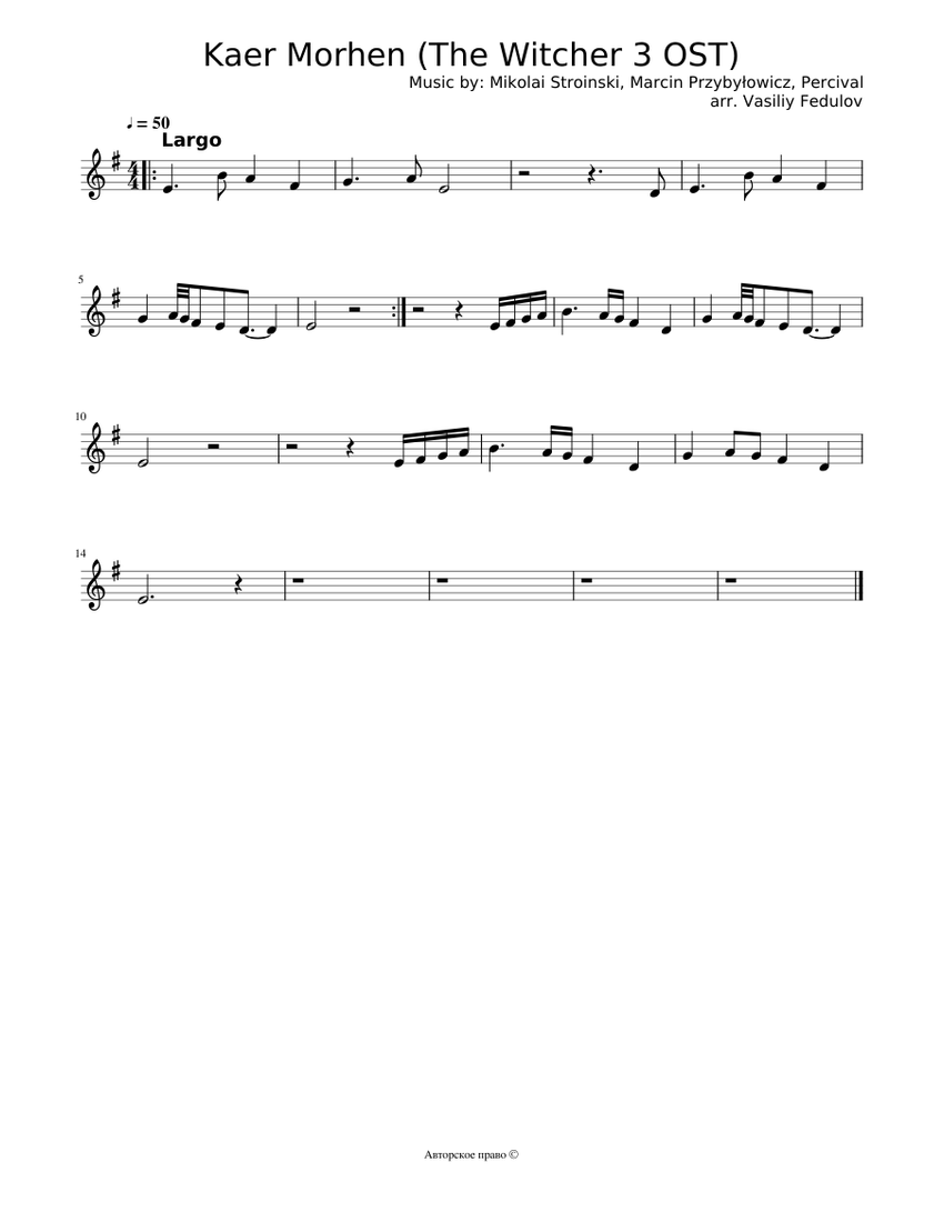 Kaer Morhen (The Witcher 3 OST) Sheet music for Recorder (Solo ...