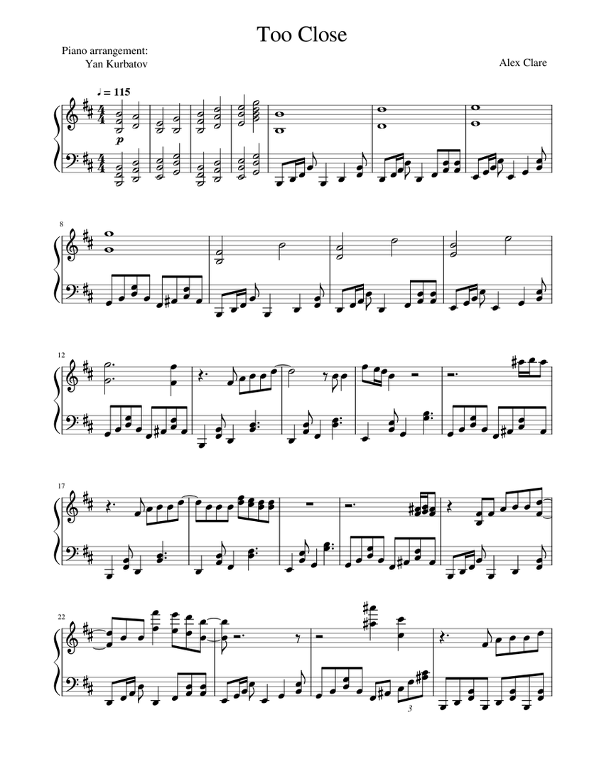 Too close (for piano) Sheet music for Piano (Solo) | Musescore.com