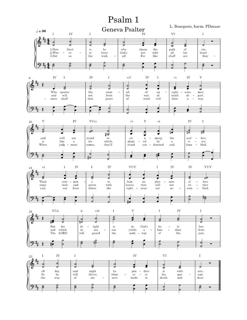 Psalm 1, Anglo-Genevan Psalter – L. Bourgeois, harm. PDmuze Psalm 1 ...