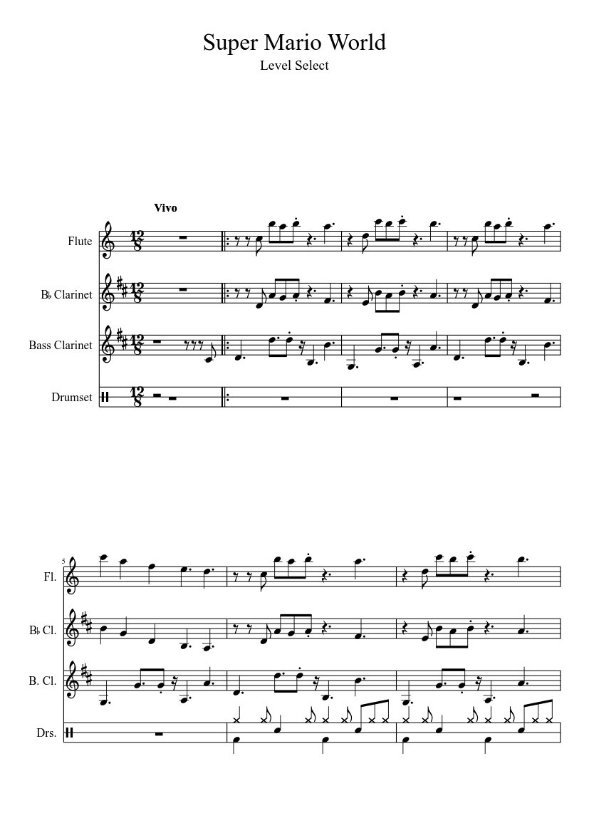 Super Mario World Sheet music for Flute, Clarinet other (Woodwind Duet ...