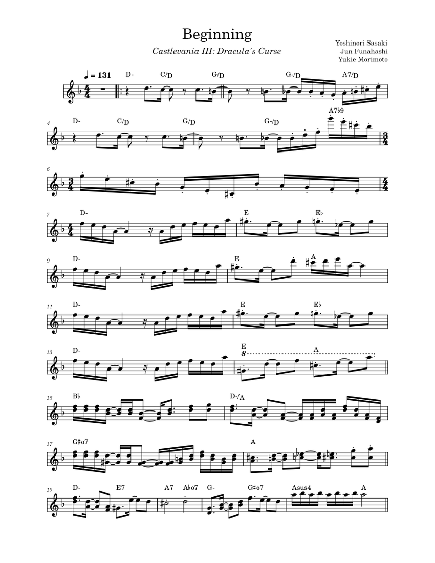 Beginning – Yoshinori Sasaki, Jun Funahashi, Yukie Morimoto Sheet music ...