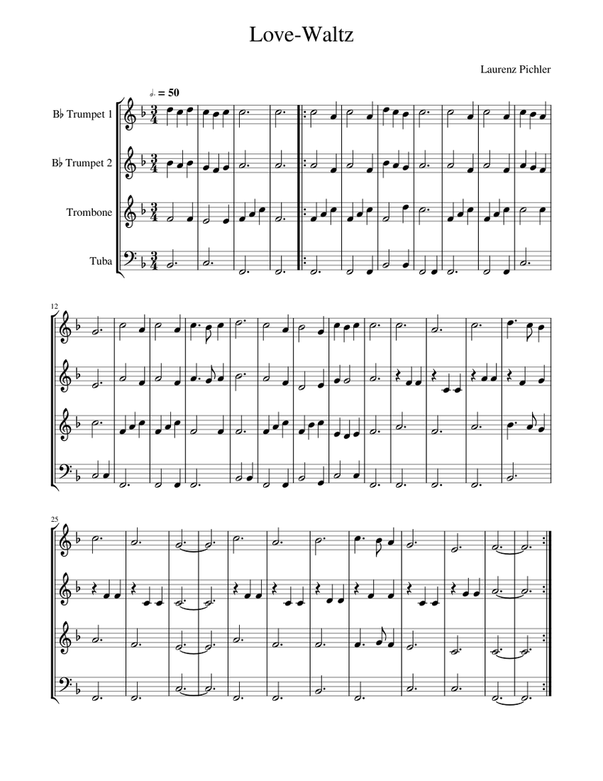 Love-Waltz Sheet music for Trombone, Tuba, Trumpet in b-flat (Mixed Quartet) | Musescore.com