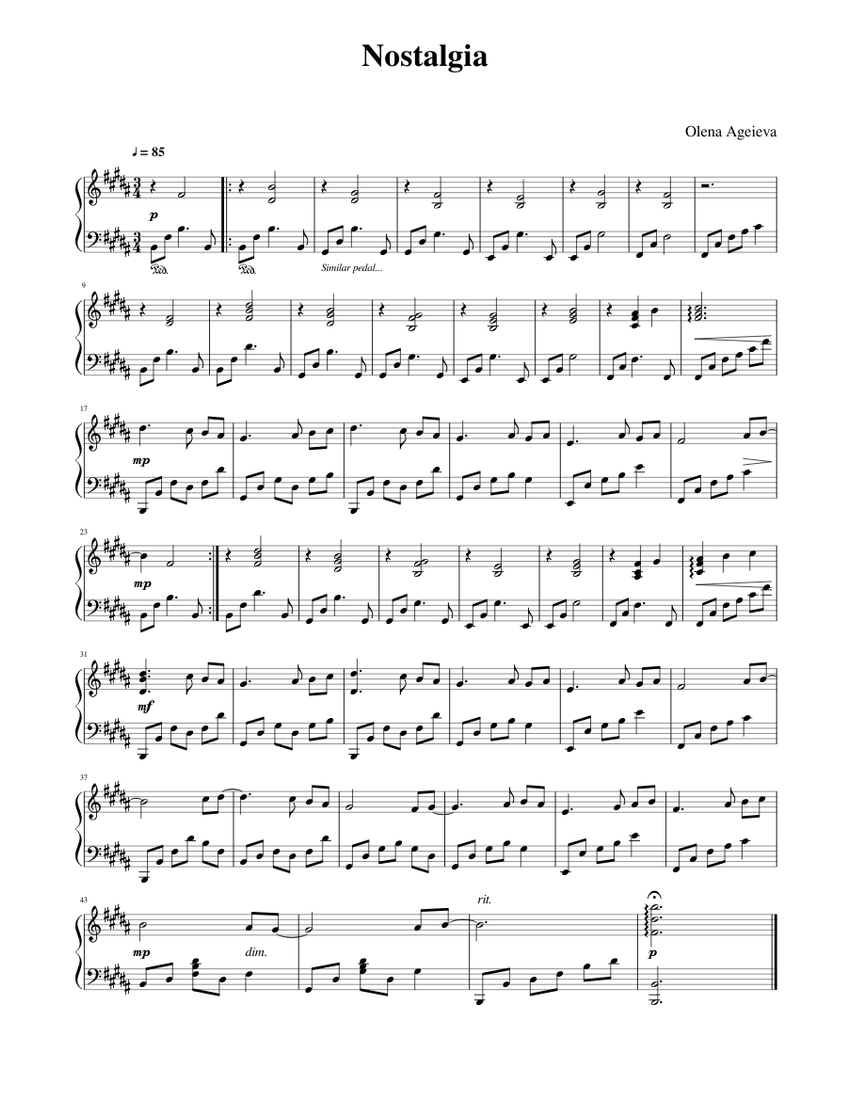 Nostalgia Sheet music for Piano (Solo) | Musescore.com