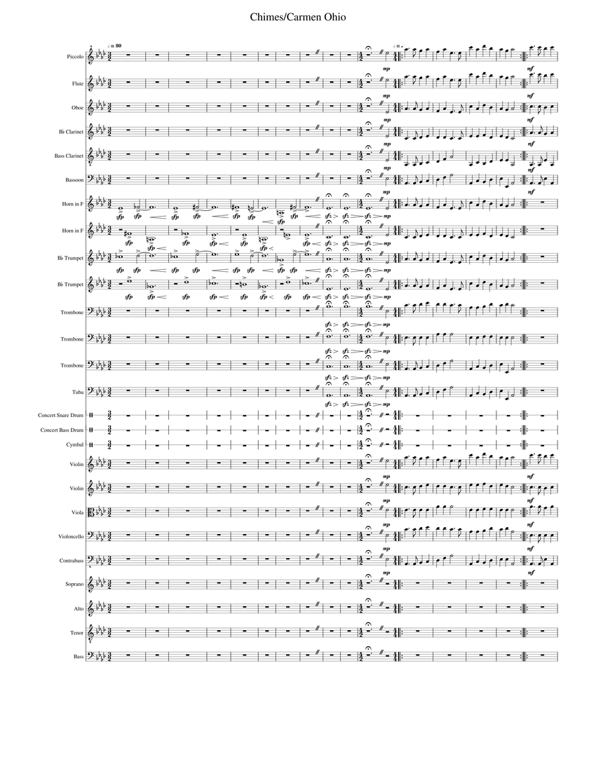 Chimes/Carmen Ohio Sheet music for Trumpet (In B Flat), Violin ...