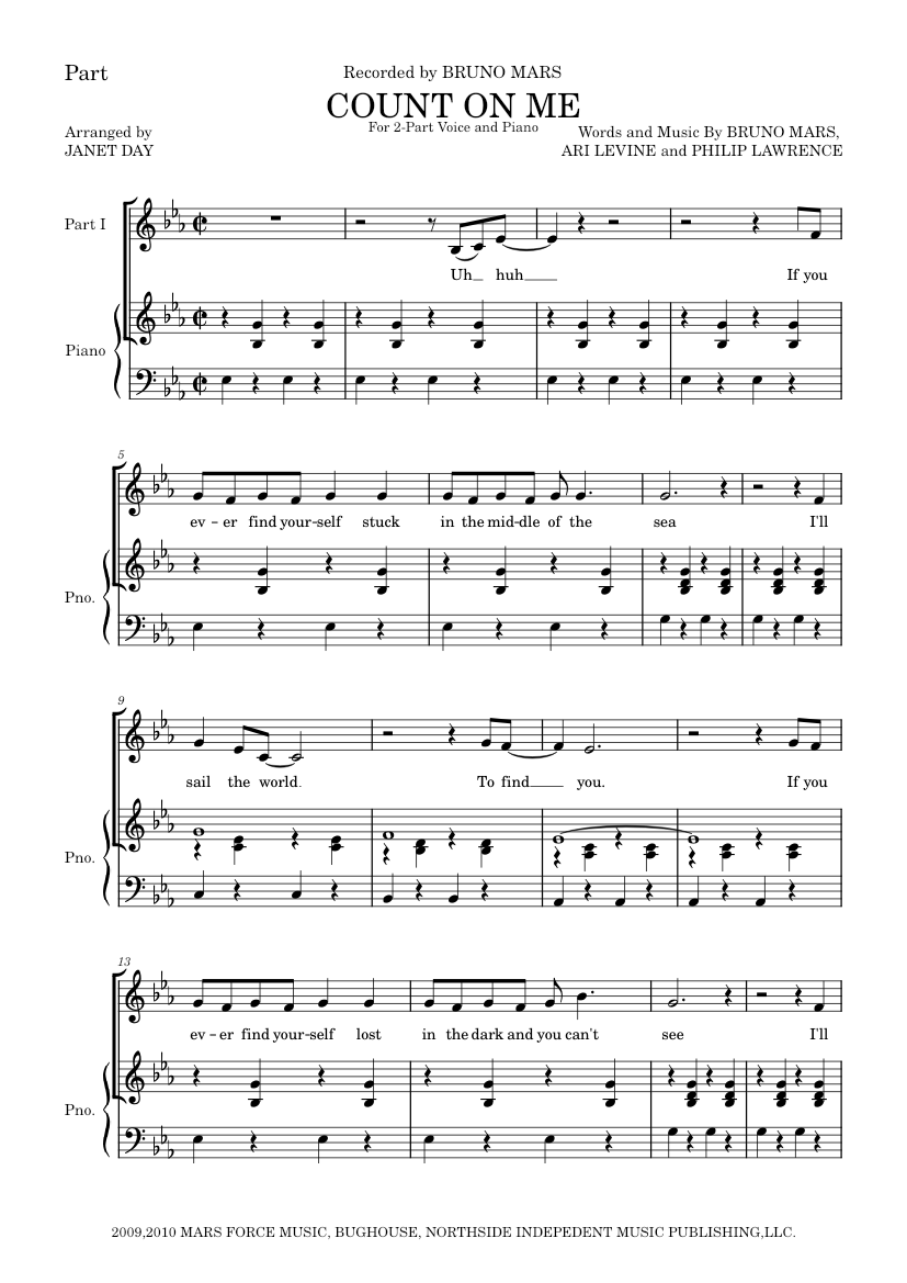 Count on me – Bruno Mars - Part 1 Sheet music for Piano, Female (SATB ...
