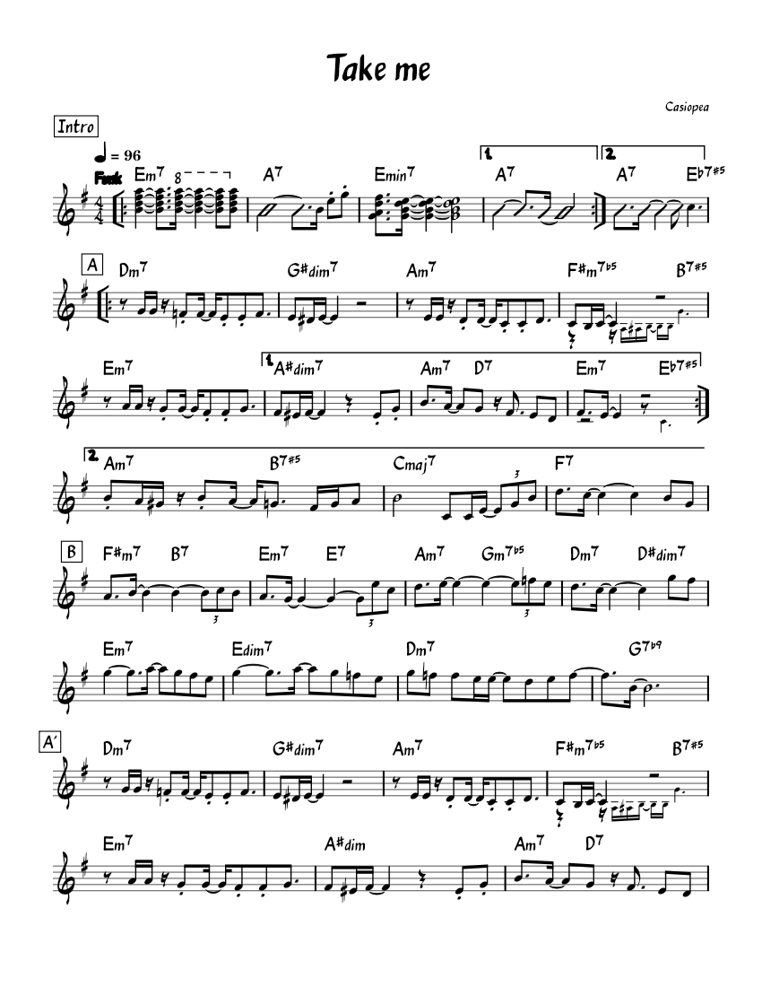 Take me - Casiopea (lead sheet) Sheet Music with Chords for Piano (Solo ...