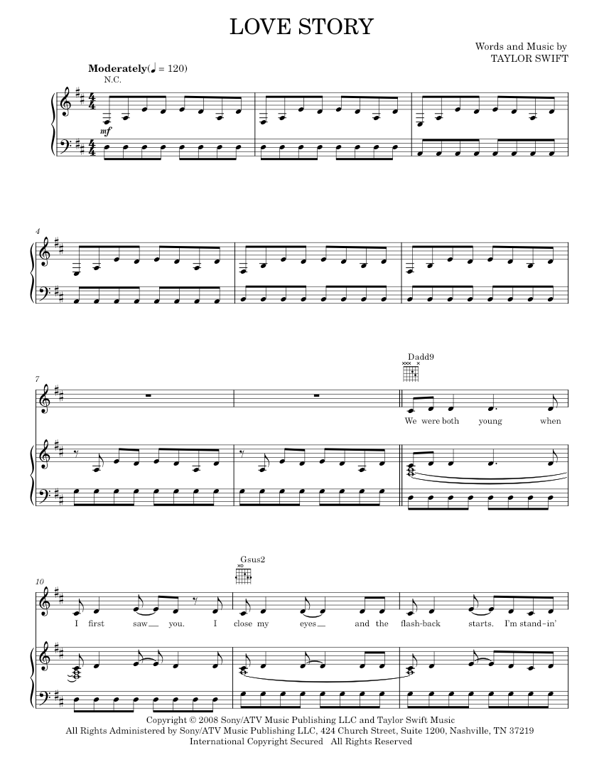 Play Official version of Love story sheet music by Taylor Swift for Piano, Vocals | MuseScore.com