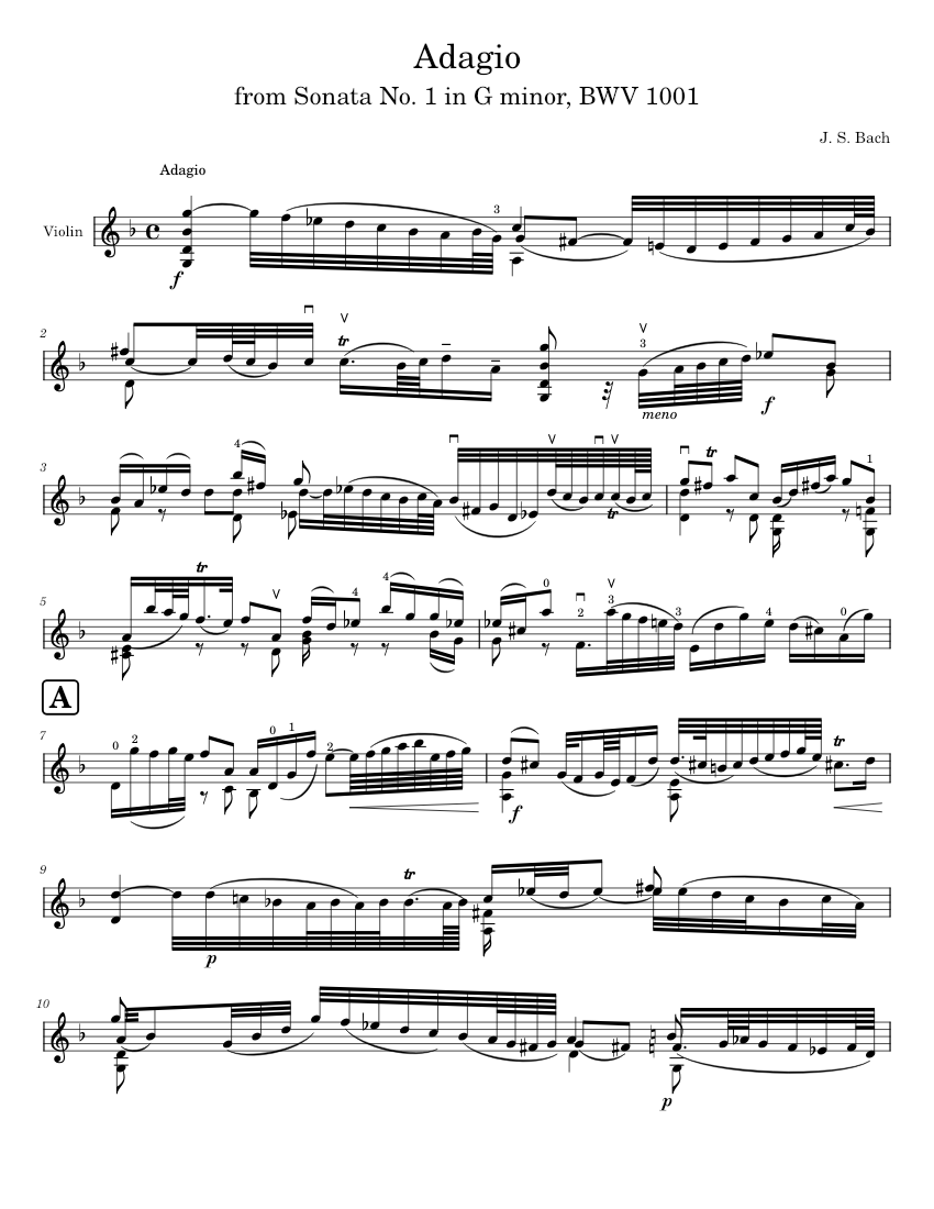 Adagio BWV 1001 for Solo Violin Sheet Music for Violin (Solo ...