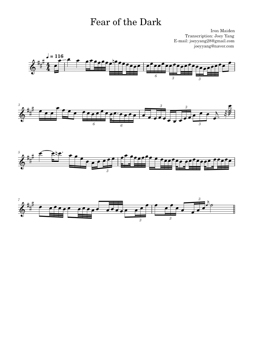 Iron Maiden - Fear of the Dark guitar solo part (4:26~4:43) Sheet music for Synthesizer (Solo ...