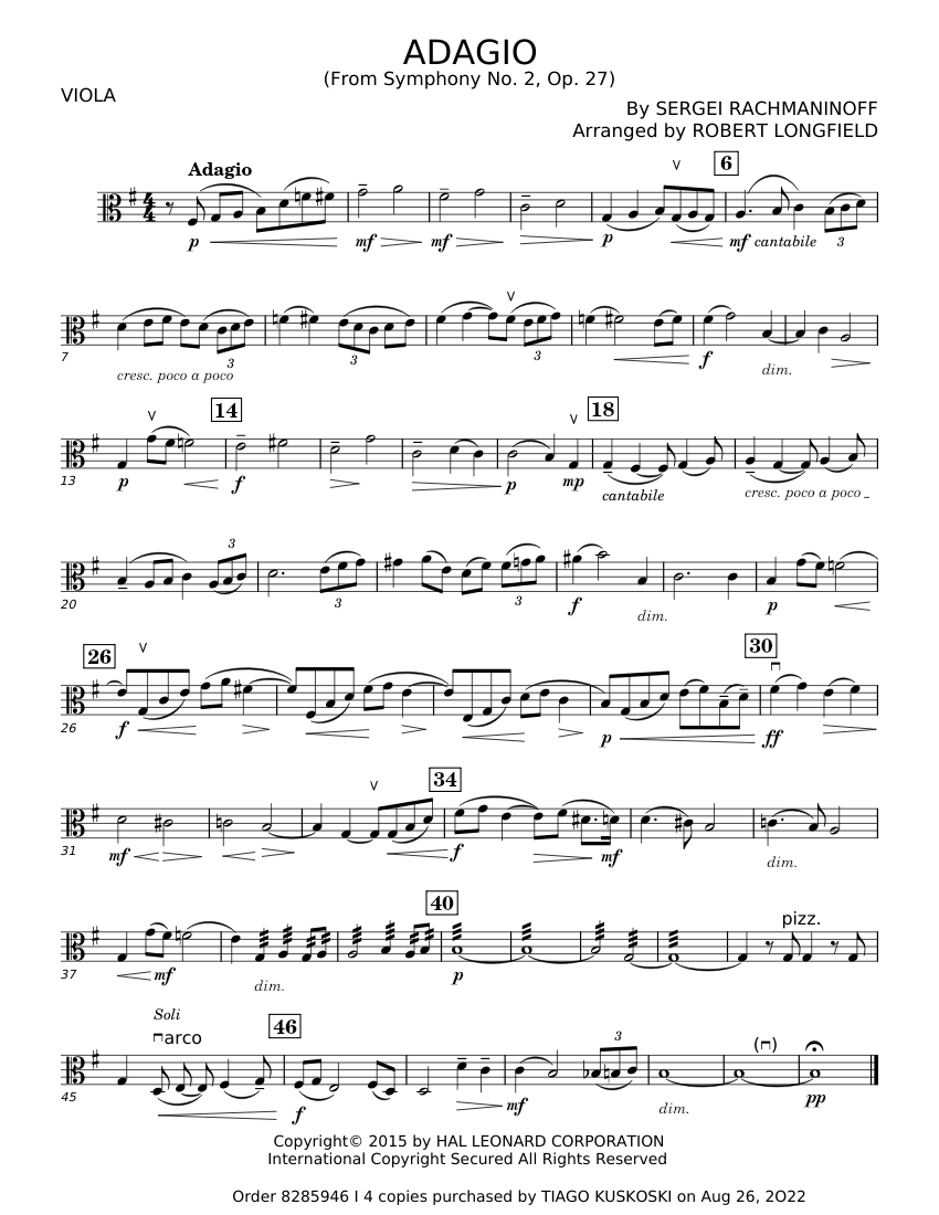 Symphony No.2, Op 27, III. Adagio - Sergei Rachmaninoff Sheet music for ...