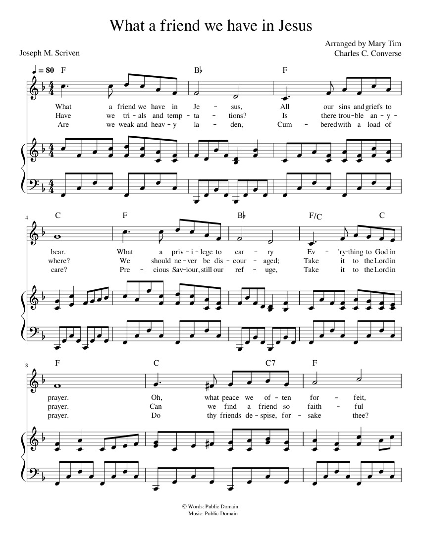 What a friend we have in Jesus - Charles C. Converse & Joseph M. Scriven Sheet music for Piano ...