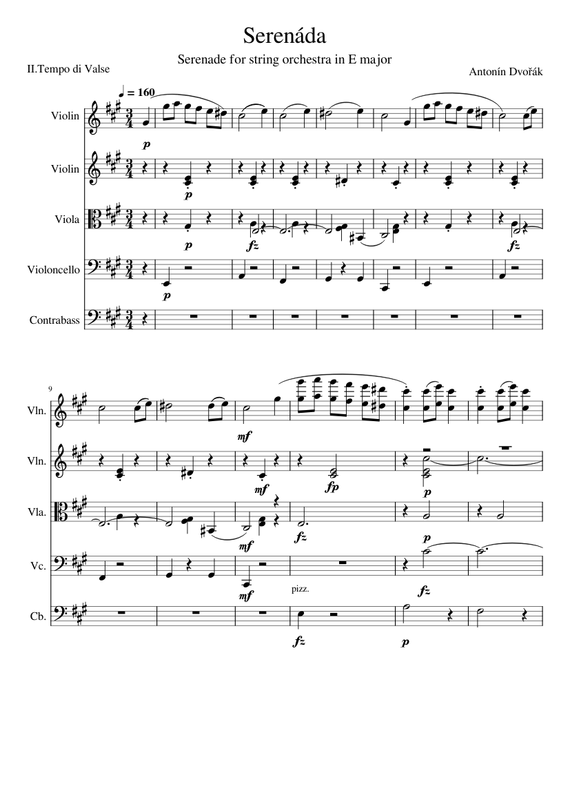 Serenade for Strings, Op.22 – Antonín Dvořák Dvorak - II. Tempo di Valse Sheet music for ...