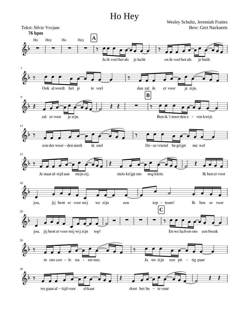 Ho Hey Sheet music for Recorder (Solo) | Musescore.com