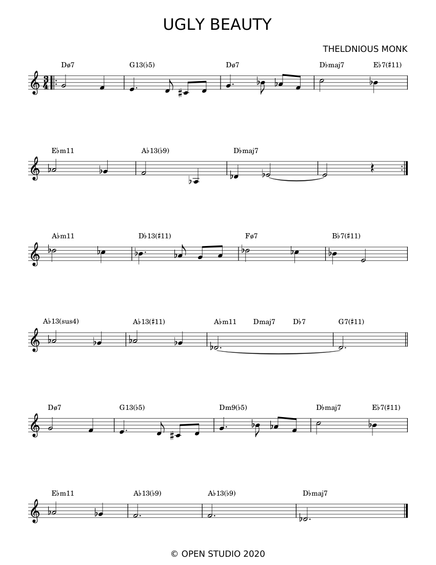 Ugly Beauty - Thelonious Monk Sheet music for Piano (Solo) Easy ...