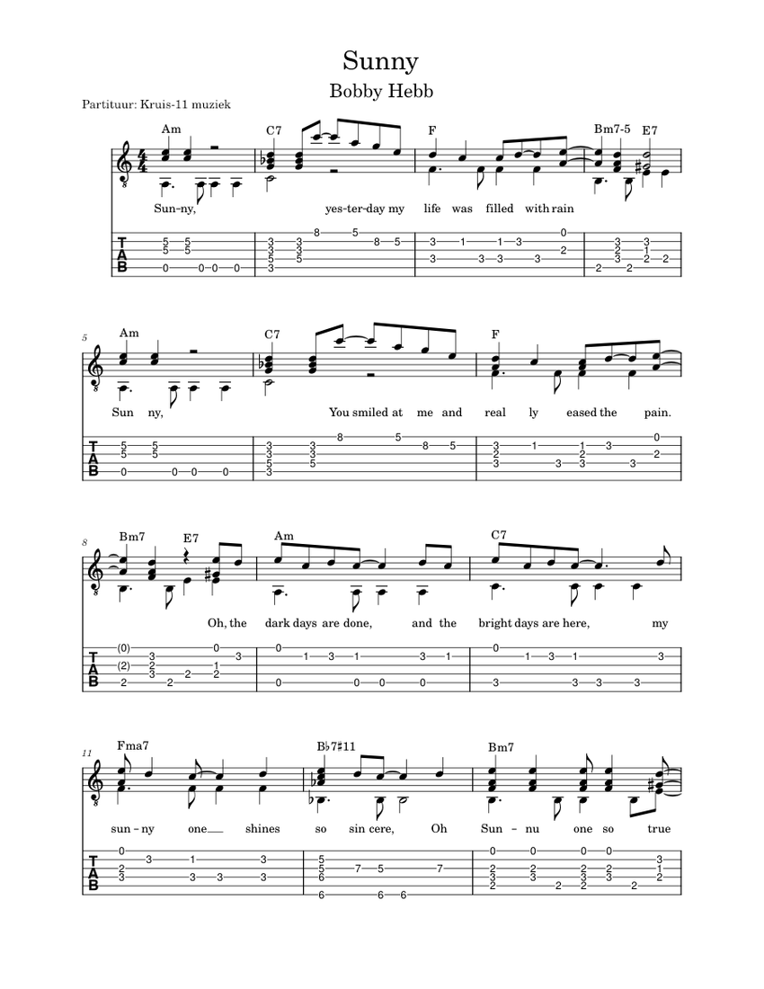 Bobby Hebb - Sunny - guitar TAB Sheet music for Guitar (Solo ...