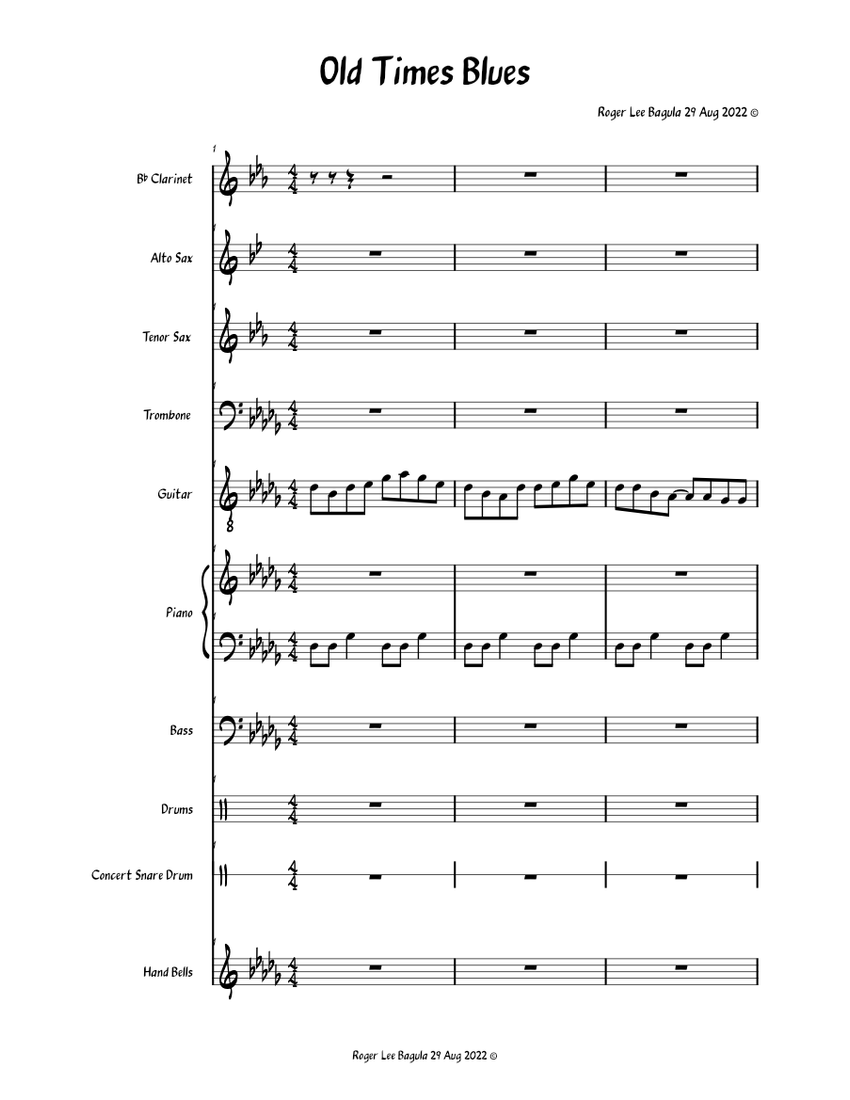 Old Times Blues Sheet music for Piano, Trombone, Clarinet in b-flat ...