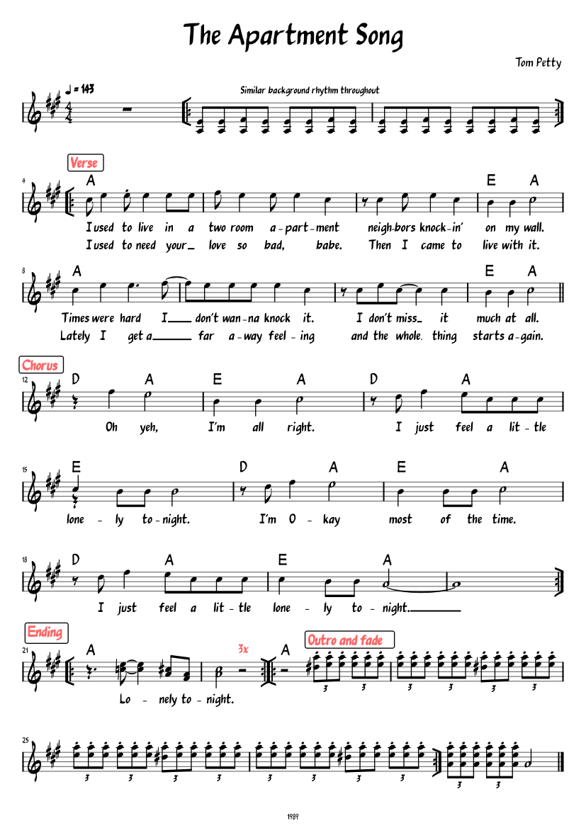 The Apartment Song (Lead sheet with lyrics and accompaniment ) Sheet ...