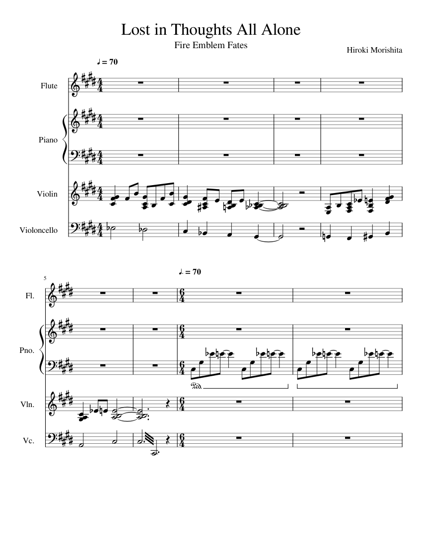 Lost in Thoughts All Alone Sheet music for Piano, Flute, Violin, Cello (Mixed Quartet ...