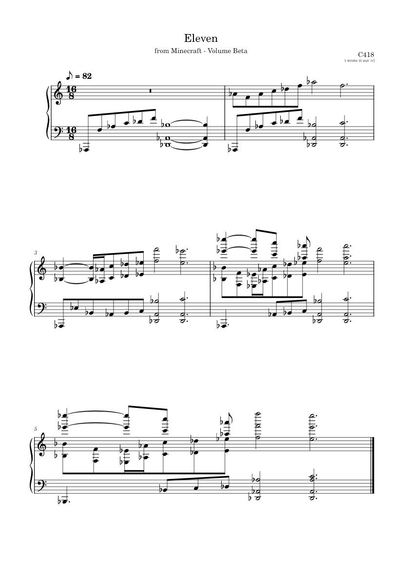 Eleven (Minecraft - Volume Beta) – C418 Sheet Music for Piano (Solo ...
