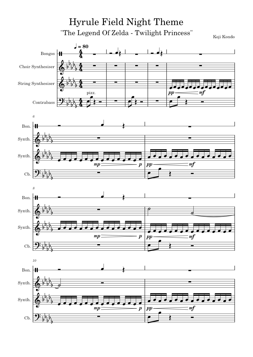 Hyrule Field Night Theme – LoZ Twilight Princess Sheet music for Contrabass, Strings group ...