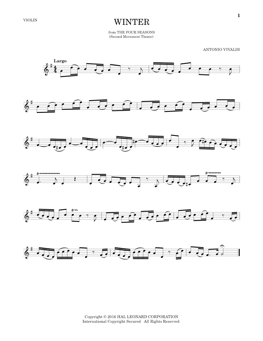 Play Official version of Winter sheet music by Antonio Vivaldi for ...