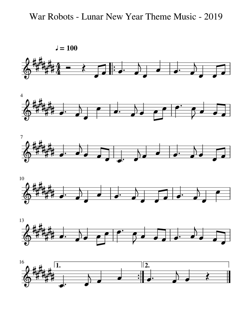 War Robots - Lunar New Year Theme Music - 2019 Sheet music for Piano ...