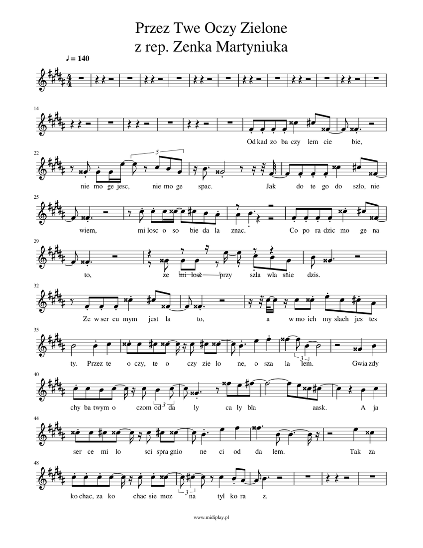 Przez Twe Oczy Zielone z rep. Zenka Martyniuka Sheet music for Saxophone tenor (Solo ...