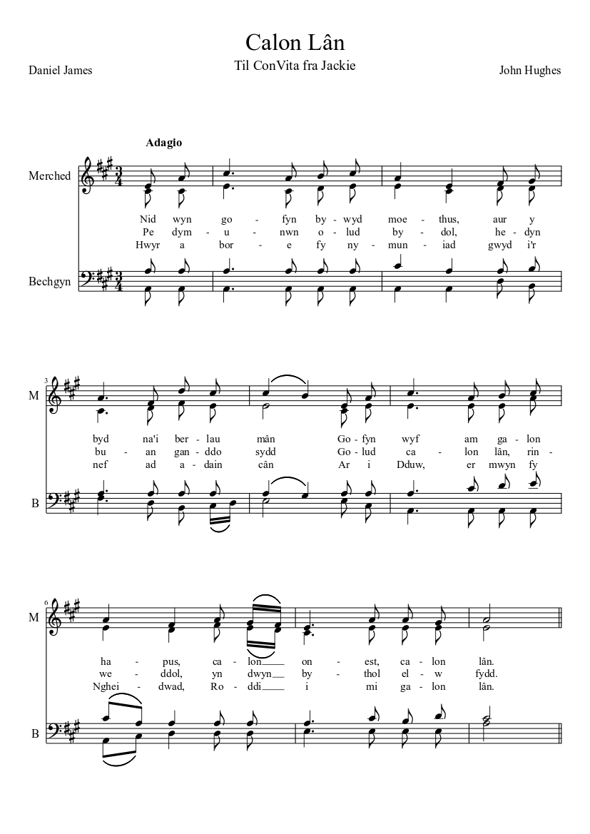 Calon Lân Sheet Music for Vocals (Choral) | MuseScore.com