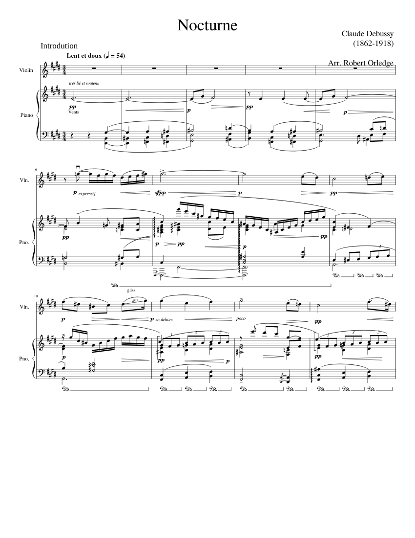 Claude Debussy: Nocturne for violin, Arr. Robert Orledge Sheet music for Piano, Violin (Solo ...