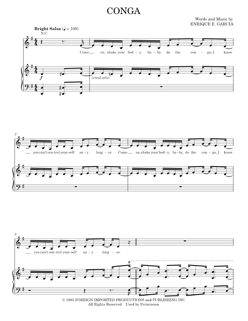 Conga Sheet music for Piano, Vocals by Miami Sound Machine Official ...