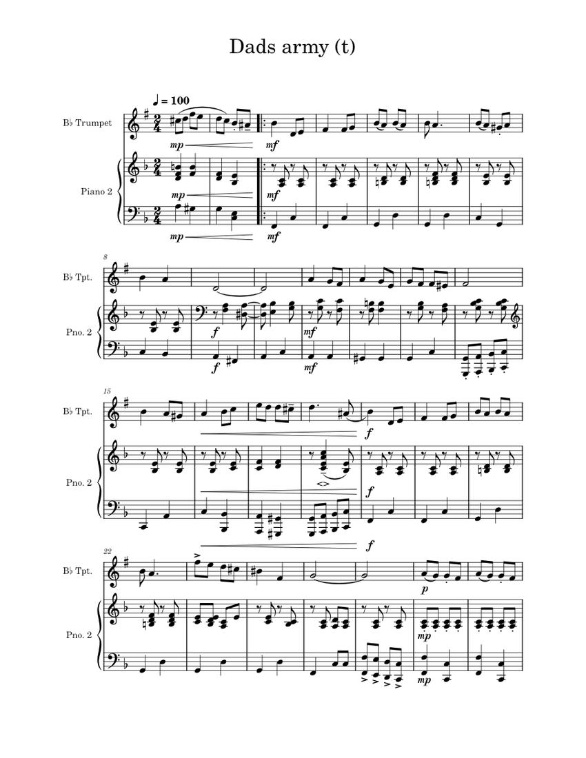 Theme from Dad's army Sheet music for Piano, Trumpet in b-flat (Mixed ...