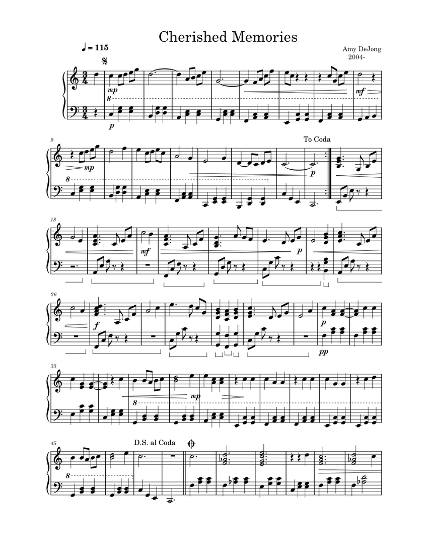 Cherished Memories - Amy DeJong Sheet music for Piano (Solo) Easy ...