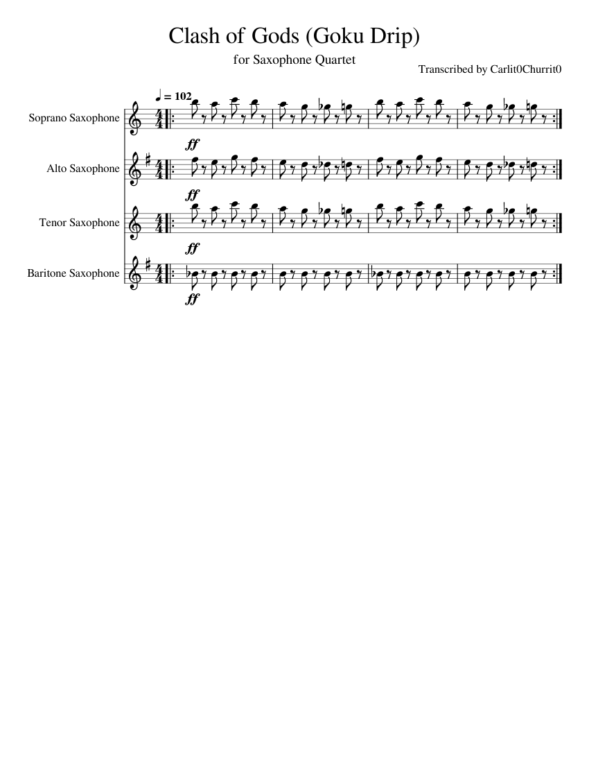 Clash of Gods (Goku Drip) for Saxophone Quartet Sheet music for ...