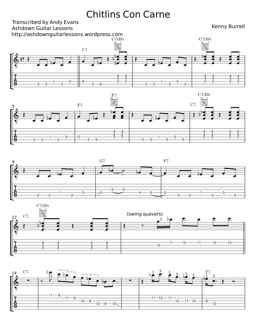 Chitlins con carne - Kenny Burrell Sheet Music and Tab with Chords for ...
