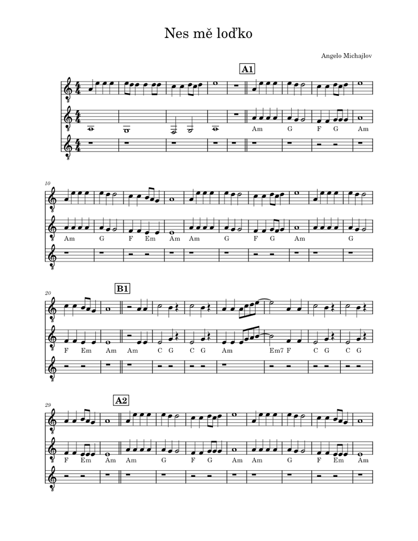 Nes mě loďko – Angelo Michajlov Nes mě loďko Sheet music for Guitar ...