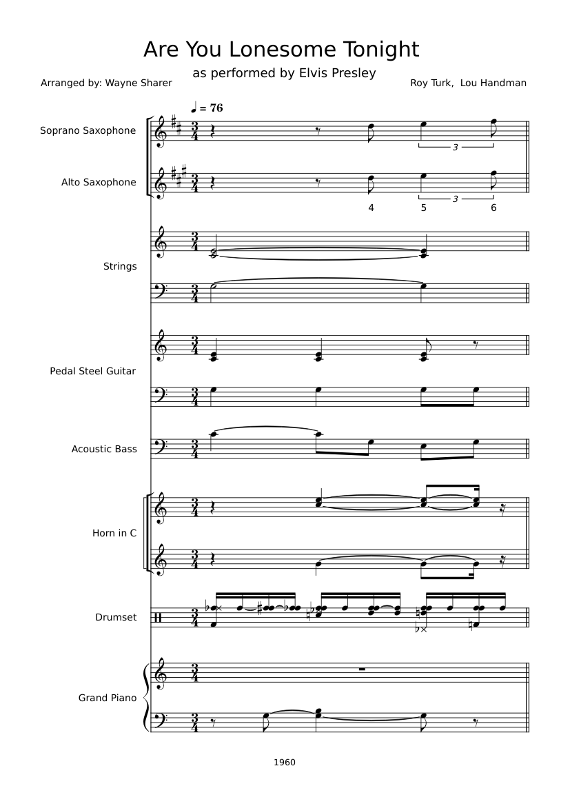 Are You Lonesome Tonight? – Roy Turk and Lou Handman (Sax Duet) Sheet ...