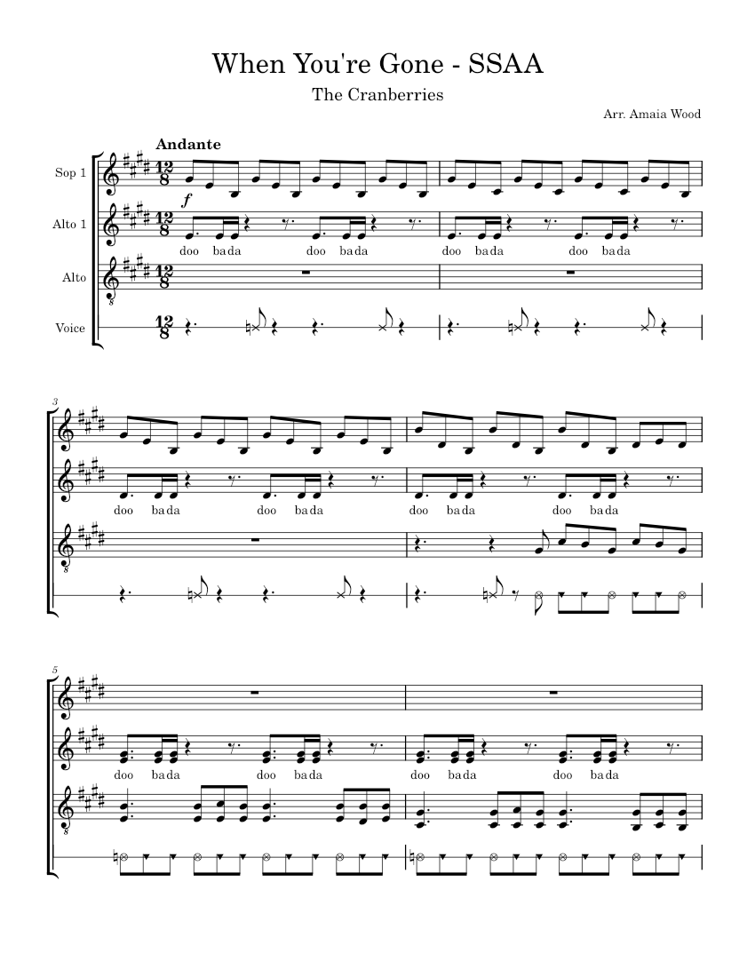 When You're Gone by The Cranberries // Treble A Cappella SSAA with Vocal Percussion Sheet Music ...