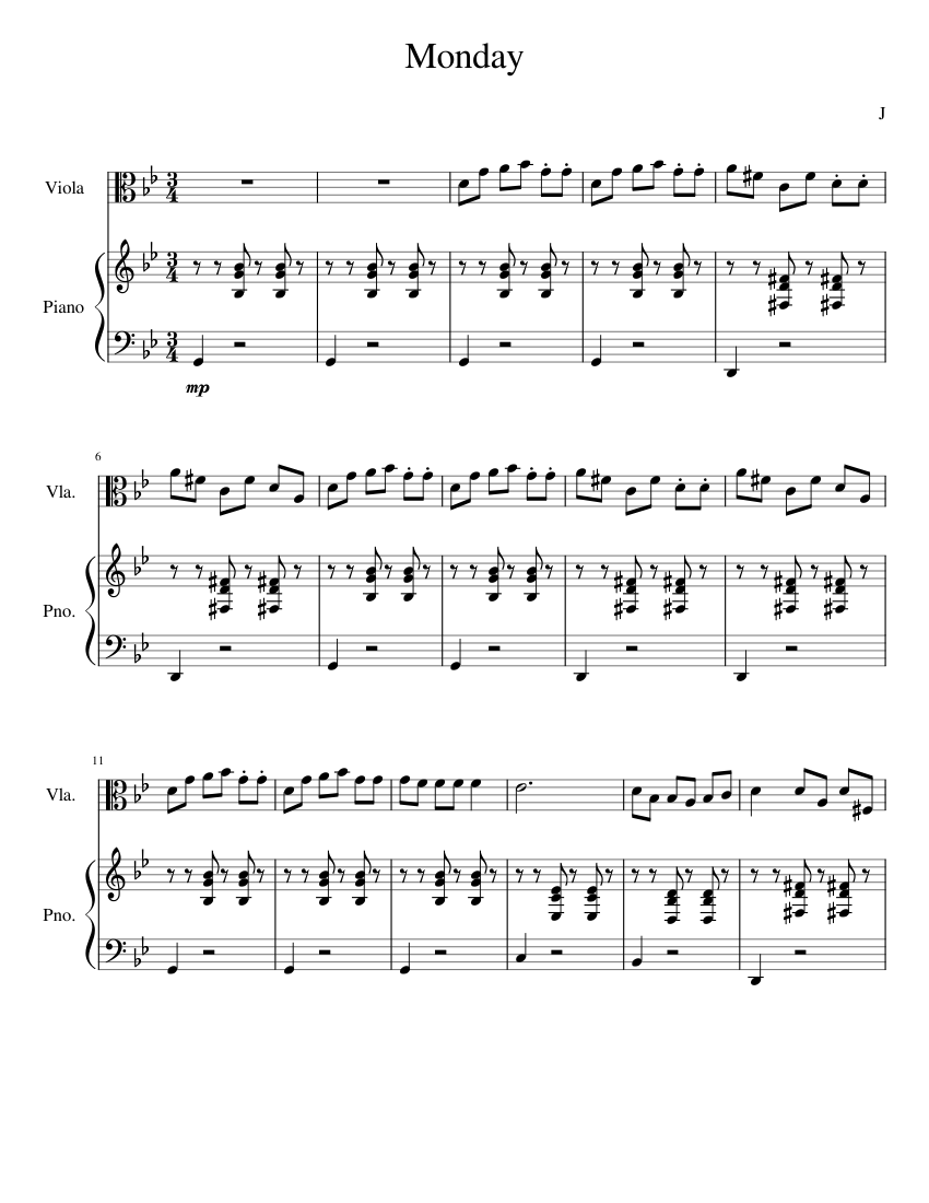 monday Sheet music for Piano, Viola (Mixed Duet) | Musescore.com