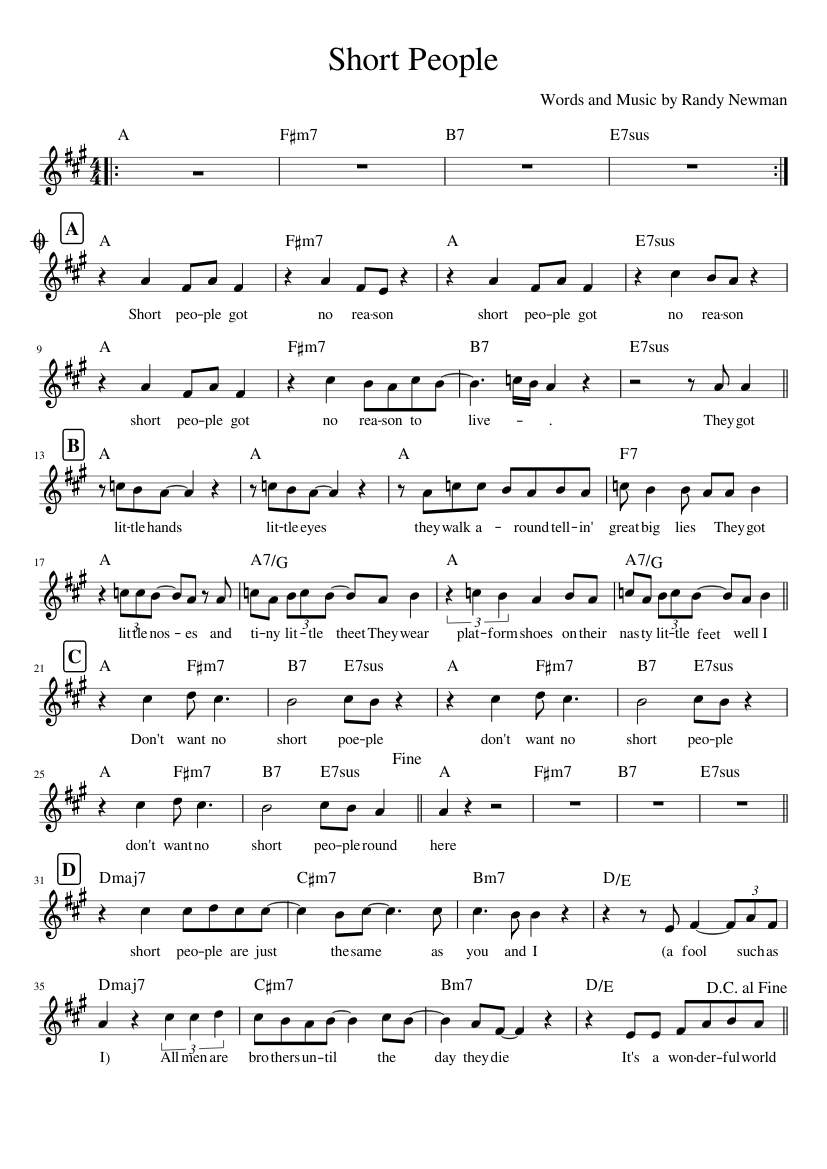 Short People Sheet music for Piano (Solo) Easy | Musescore.com