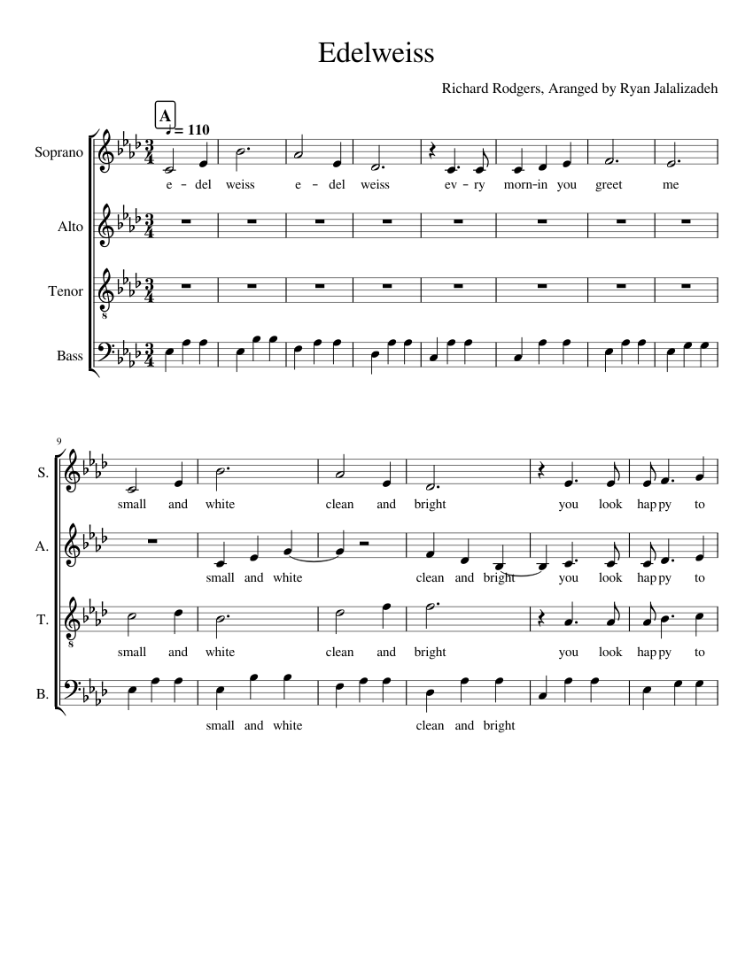 Edelweiss Sheet music for Soprano, Alto, Tenor, Bass voice (A Capella ...