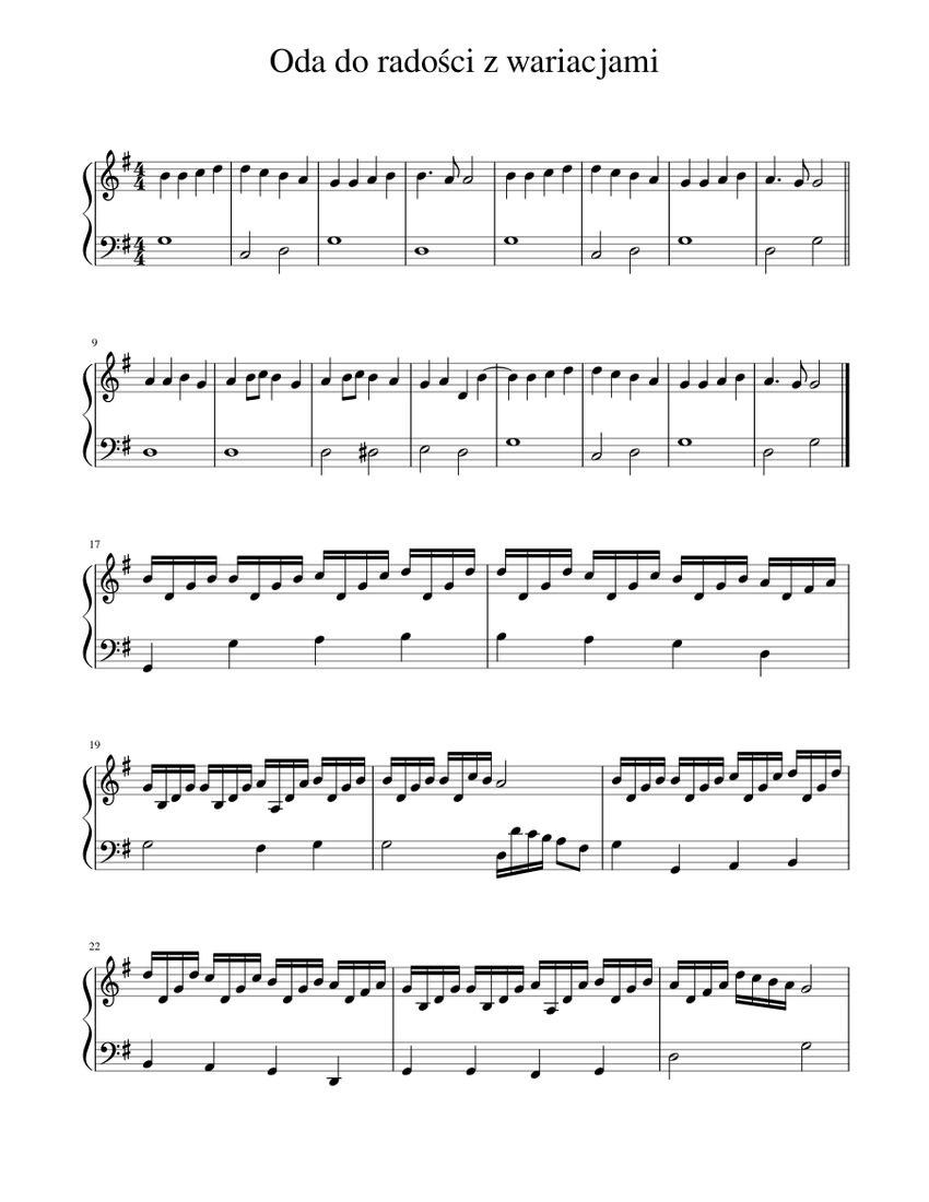 Oda do radości z wariacjami Sheet music for Piano (Solo) Easy | Musescore.com